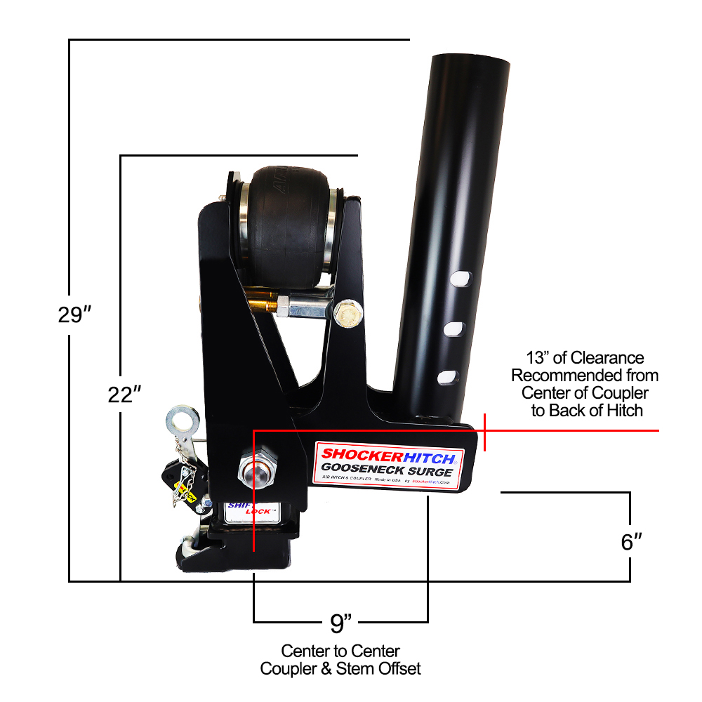 Shocker 30K Gooseneck Air Hitch & 9″ Extension Shift Lock Coupler for 2 ...